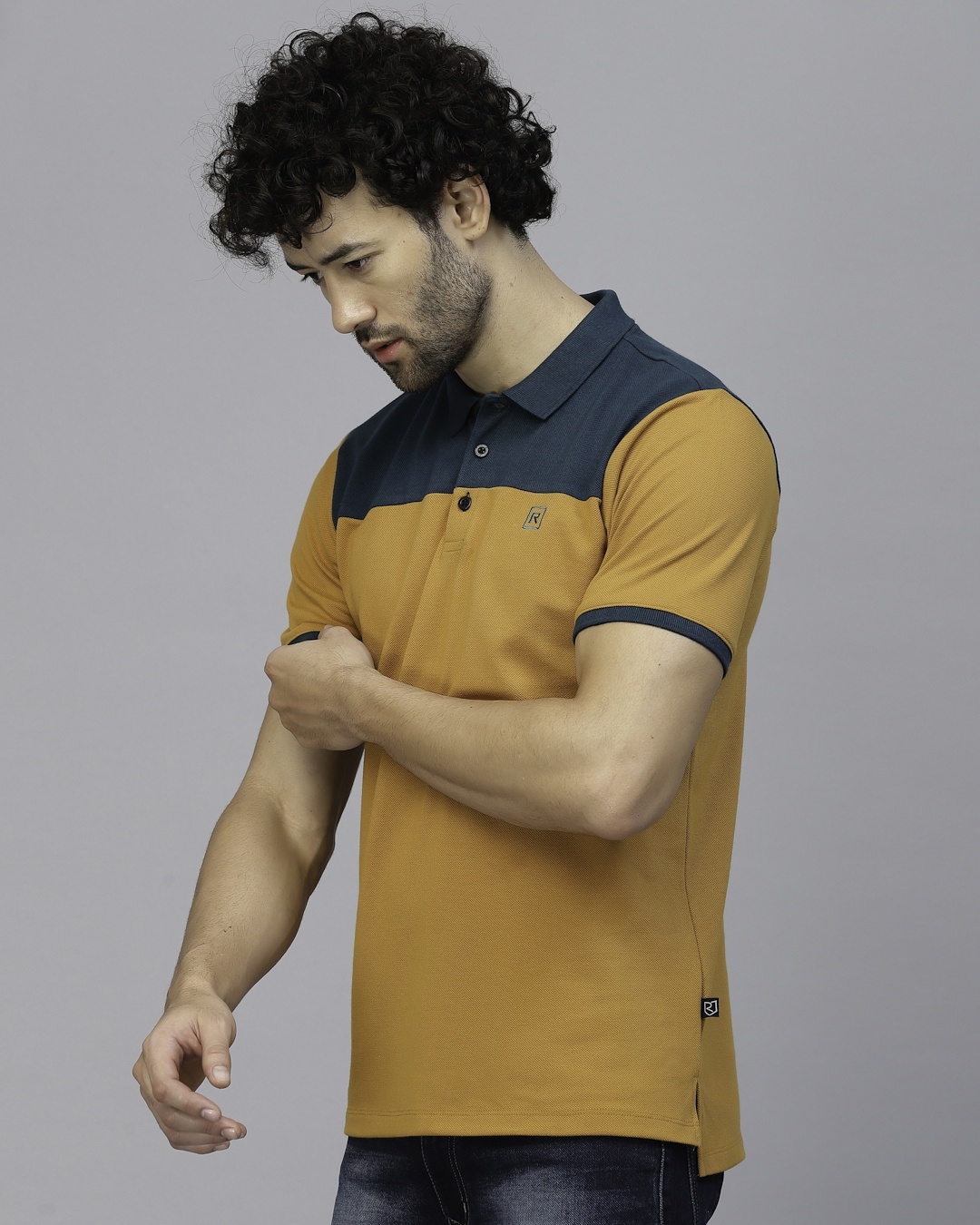 Buy Men's Yellow & Teal Green Color Block Polo T-shirt Online at Bewakoof