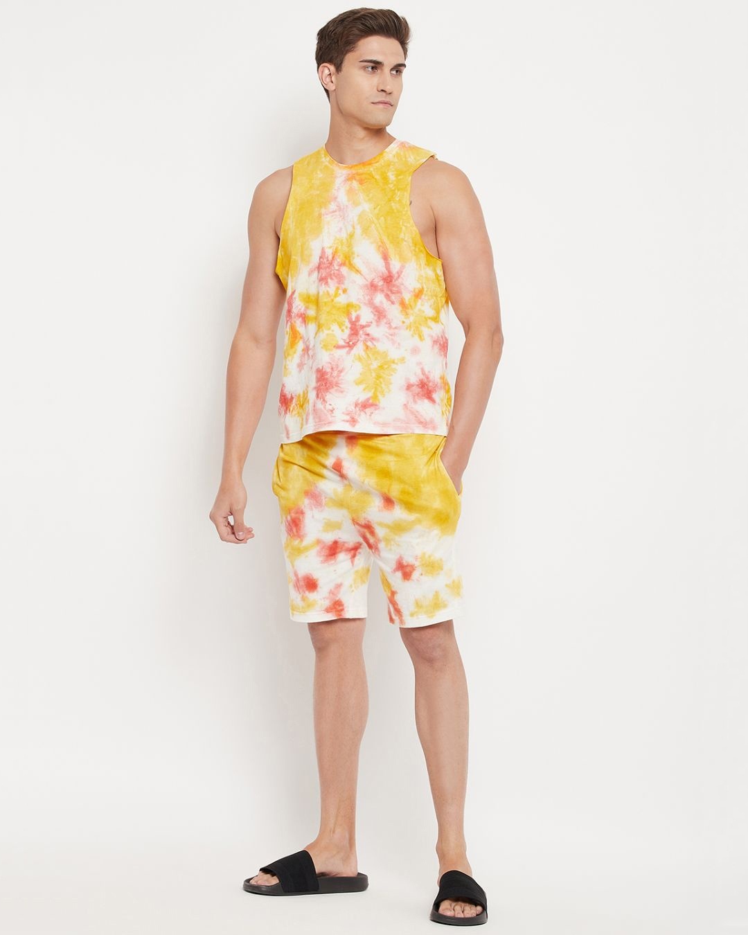 Buy Mens Yellow And White Tie And Dye Oversized T Shirt And Shorts Set