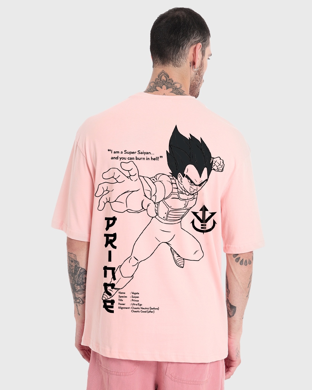 Buy Men's Pink Vegeta Saiyan Graphic Printed Oversized T-shirt for Men ...