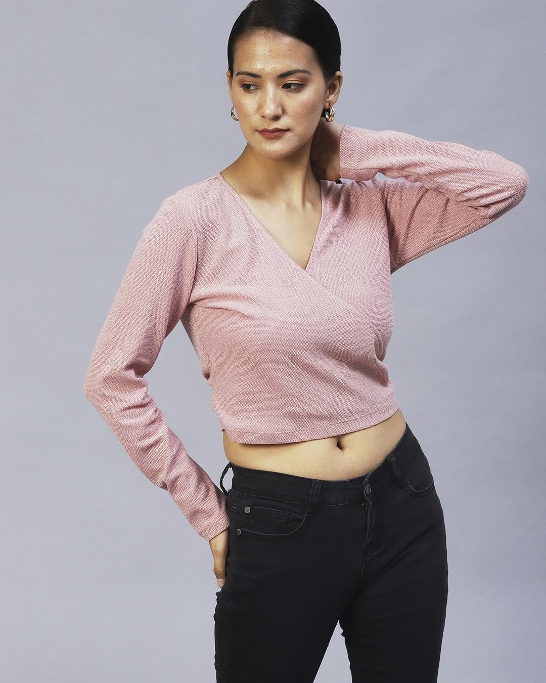 Buy Rigo Women's Pink Slim Fit Shimmer Wrap Short Top Online at Bewakoof