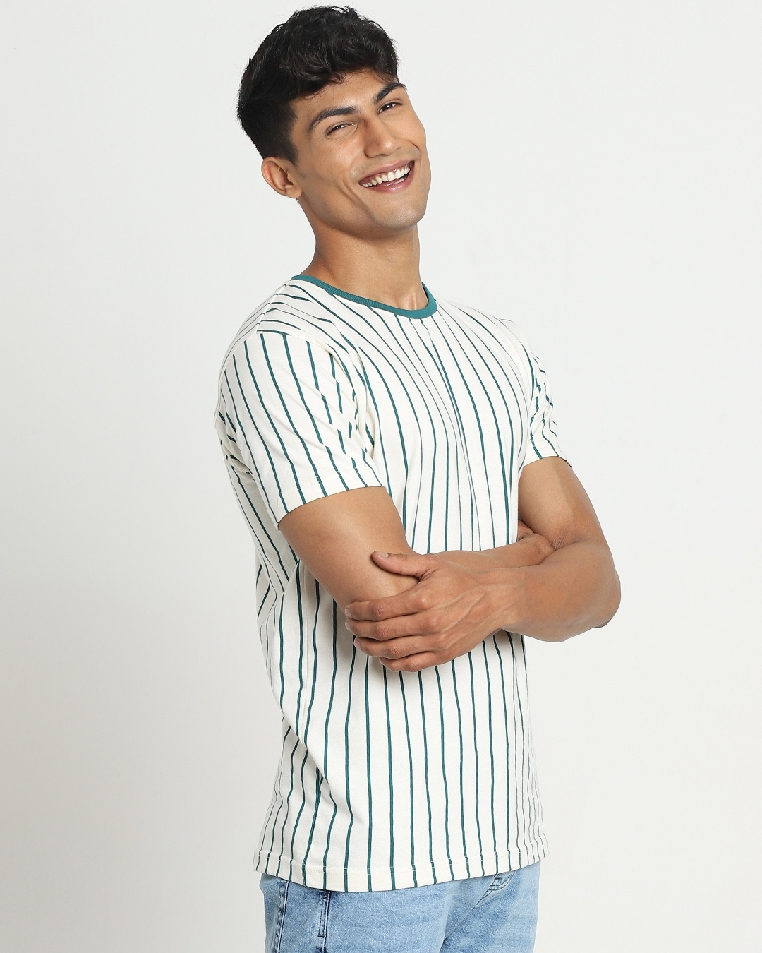 Buy Snazzy Green Stripe T Shirt For Men White Green Stripes Online At