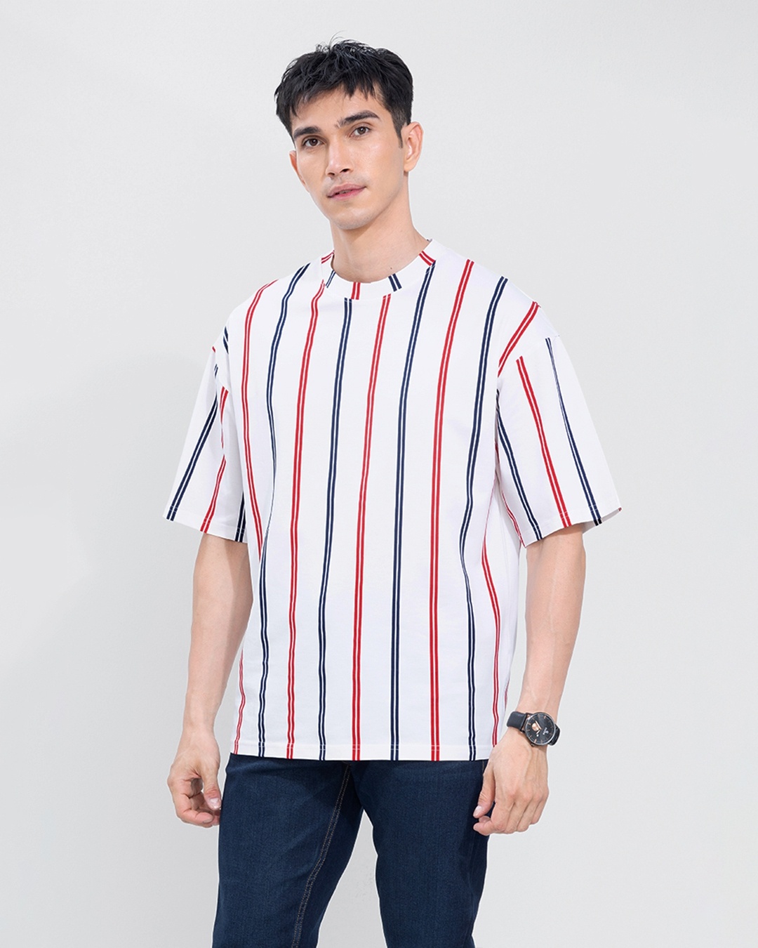 Buy Snitch Mens White Inspire Striped Oversized T Shirt For Men White