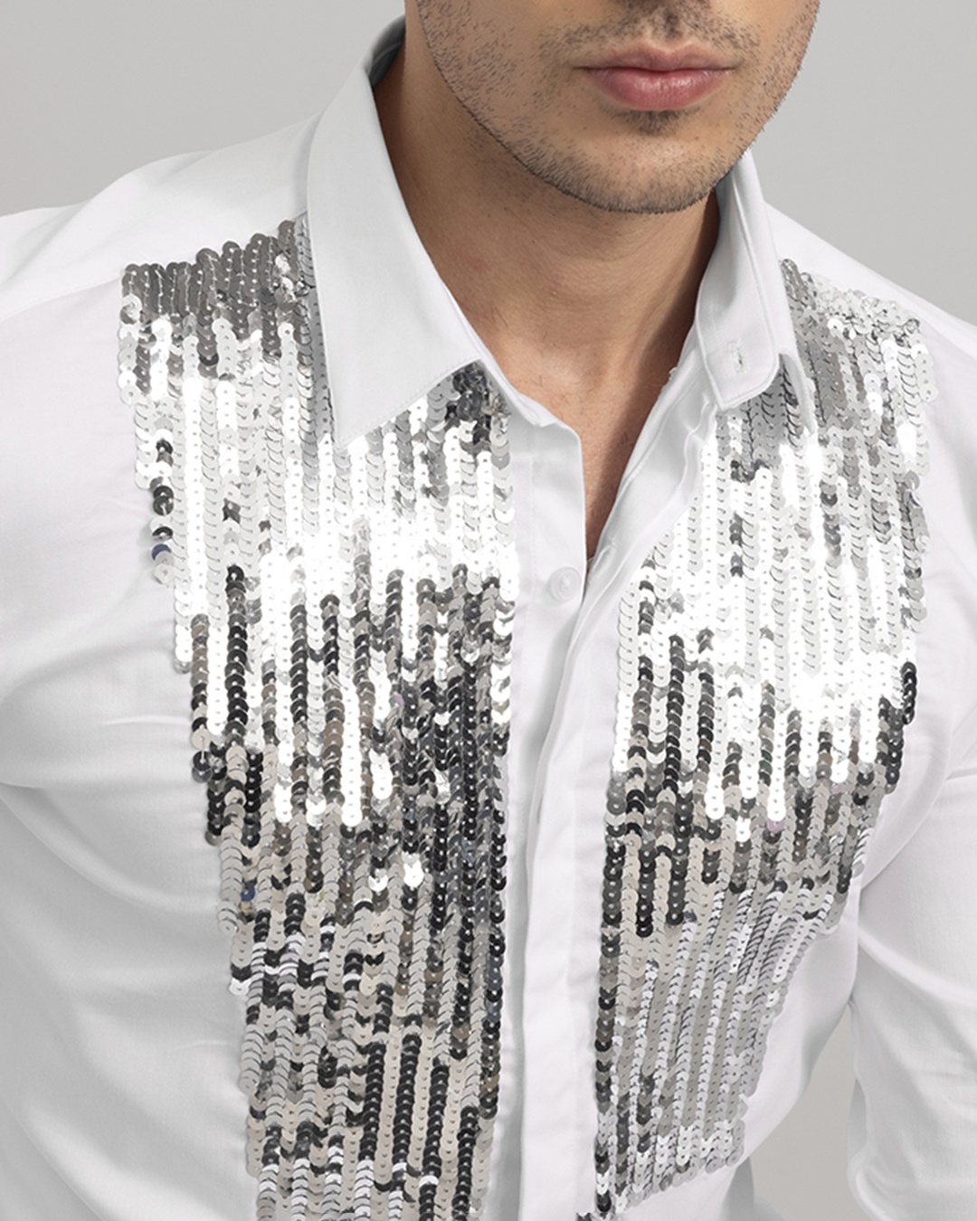 Buy Men's White Sequence Tuxedo Embellished Slim Fit Shirt Online at ...