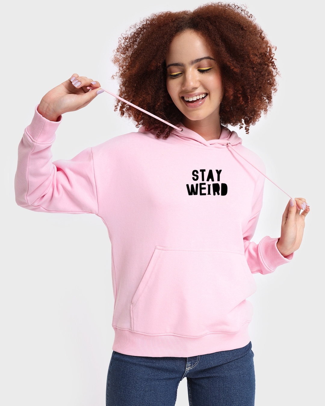 Buy Women's Pink Stay Weird Typography Oversized Hoodie for Women ...
