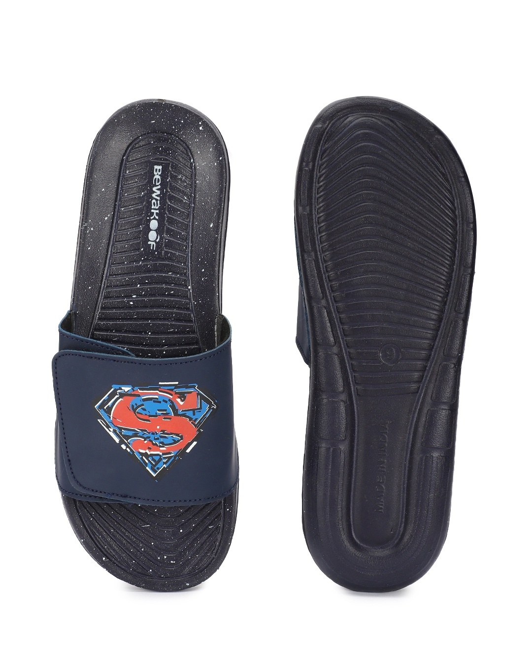 Buy Men's Blue Superman Distortion Comfysole Sliders Online in India at ...