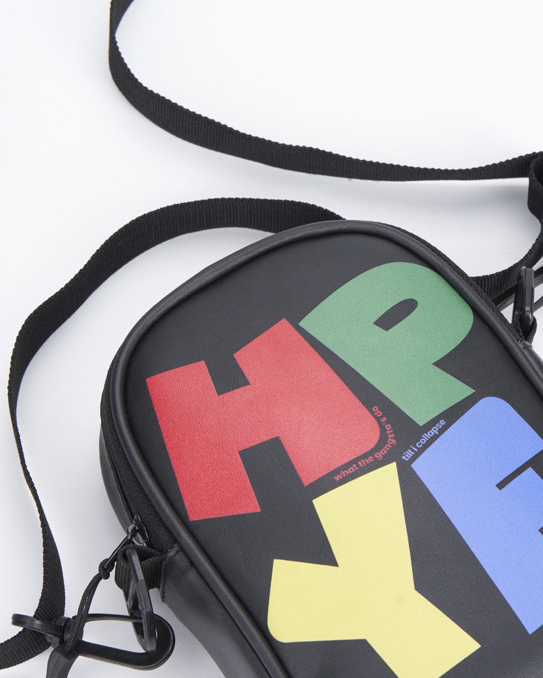 Buy Unisex Black Hype Gang Typography Sling Bag Online in India at Bewakoof