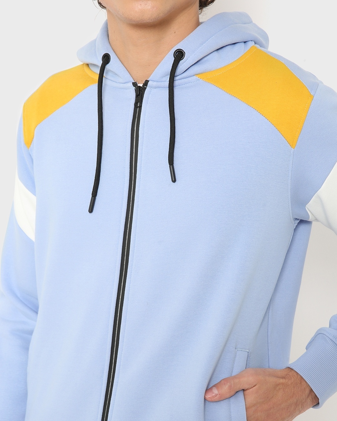 Buy Men's Blue & White Color Block Hoodie Sweatshirt for Men Multicolor Online at Bewakoof