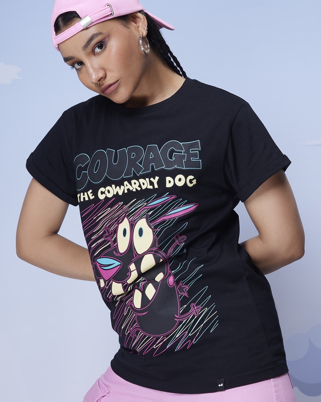 Buy Women's Black Courage Cowardly Graphic Printed Boyfriend T-shirt ...