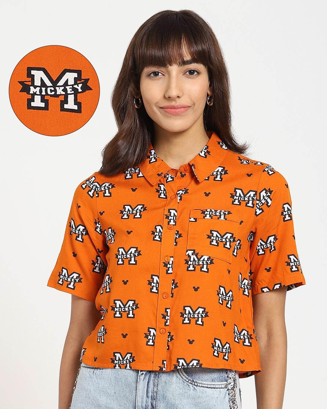 Buy Women's Orange All Over Mickey Printed Shirt for Women orange ...