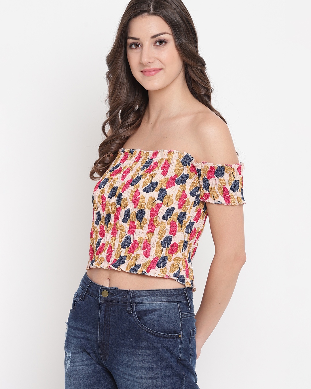 Buy Womens Beige All Over Printed Crop Top For Women Beige Online At