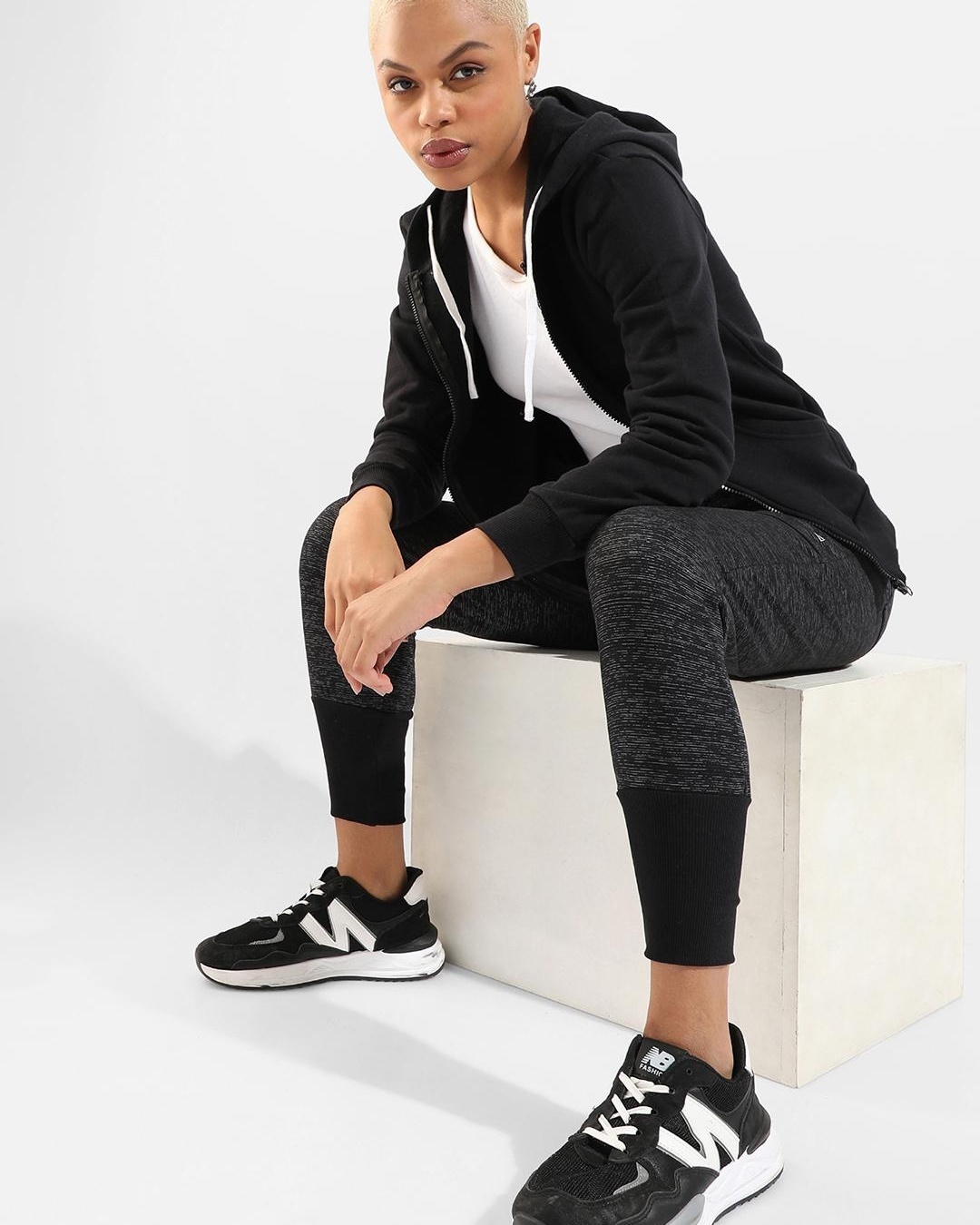 Buy Women's Black and Grey Self Design Tracksuit Online in India at ...