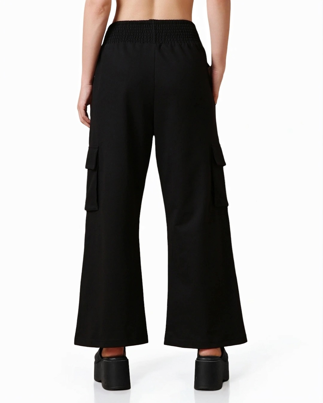 Buy Women's Black Flared Cargo Track Pants Online at Bewakoof