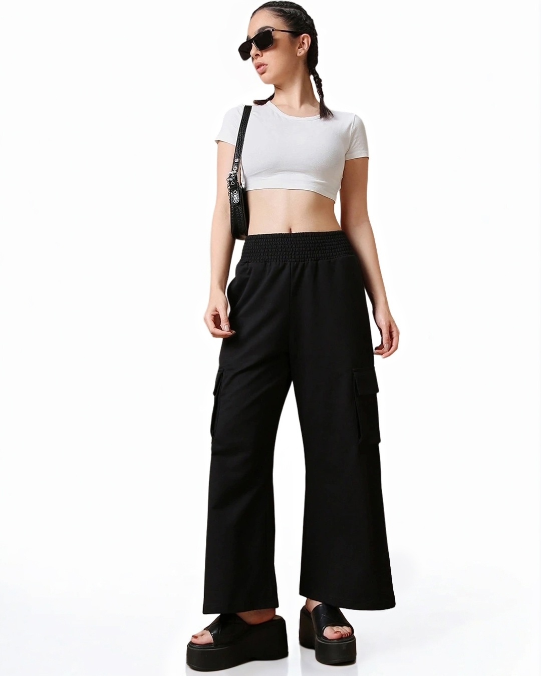 Buy Women's Black Flared Cargo Track Pants Online at Bewakoof
