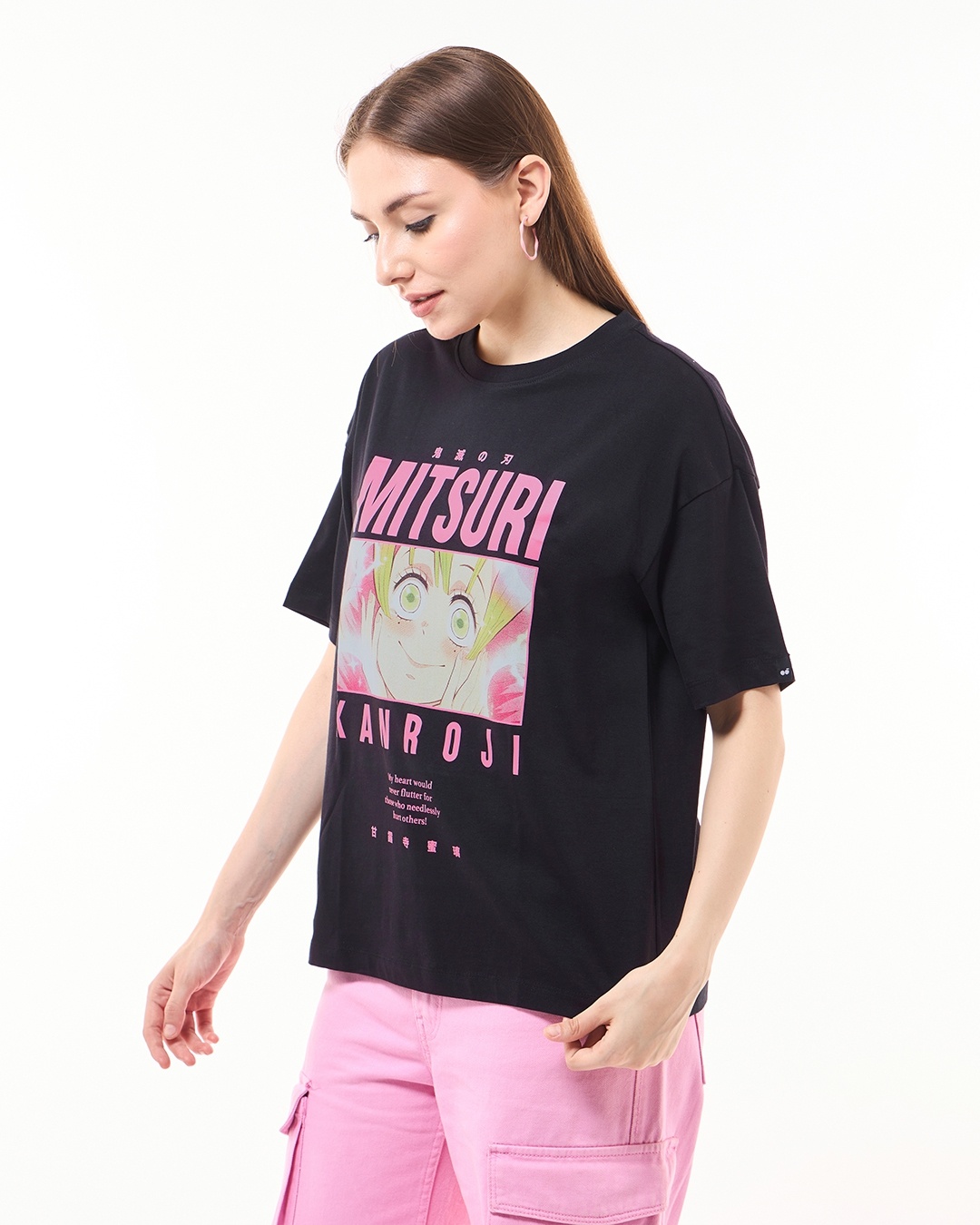 Buy Women's Black Mitsuri Kanroji Graphic Printed Oversized T-shirt ...
