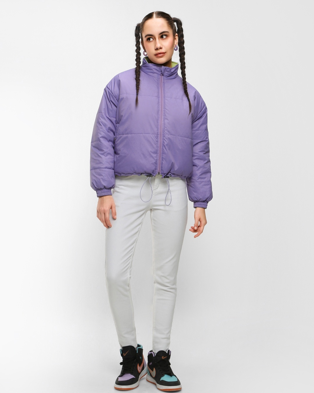 Buy Women's Lavender & Lime Reversible Super Loose Fit Puffer Jacket ...