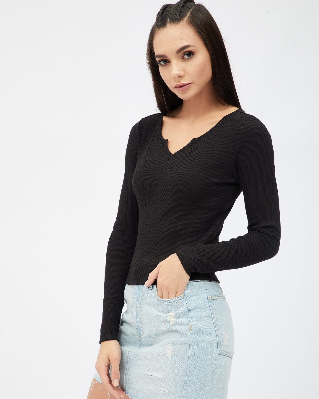 Buy Women's Black Ribbed Full Sleeve Top for Women Black Online at Bewakoof
