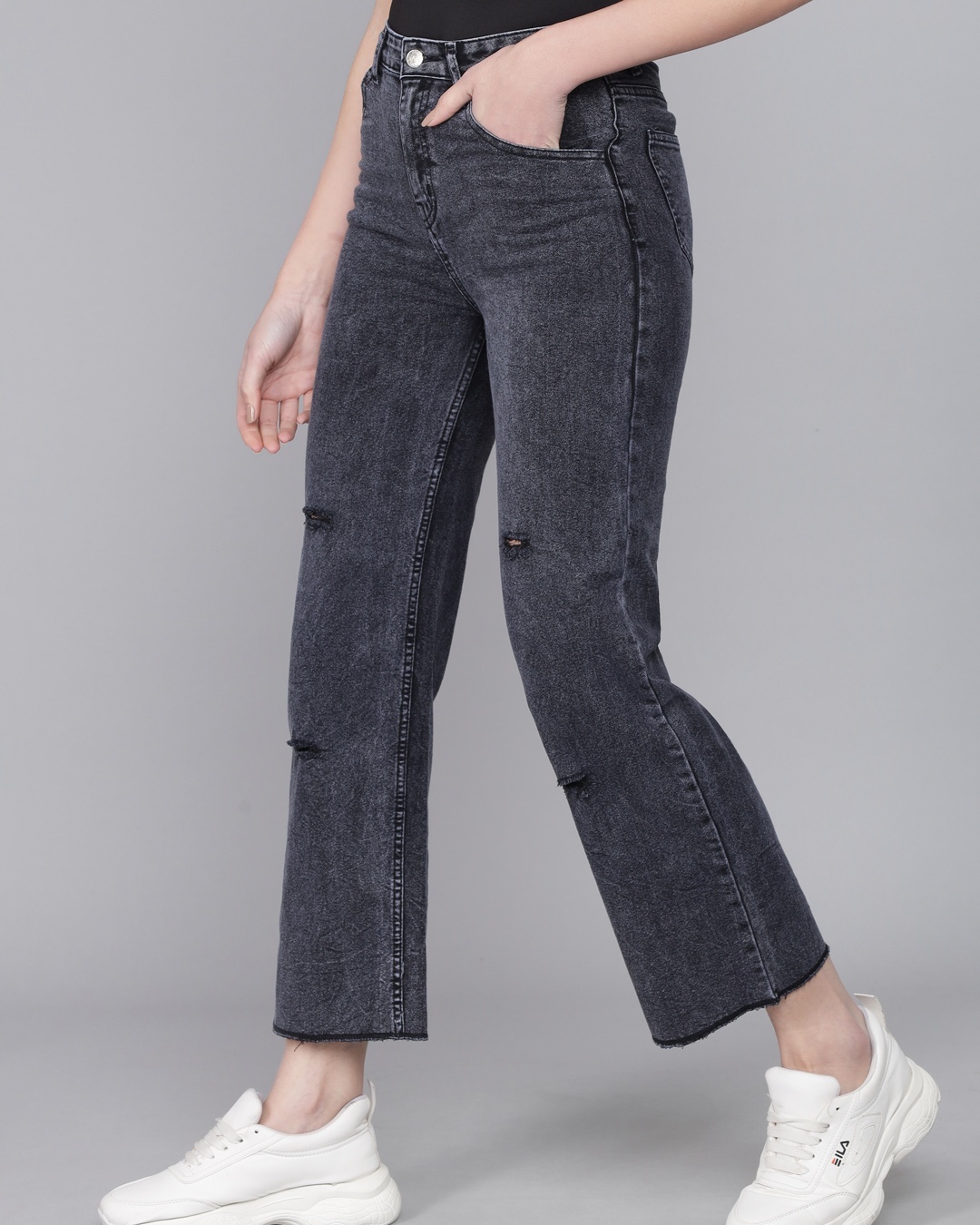 Buy Women's Black Ripped Flared Jeans for Women Black Online at Bewakoof