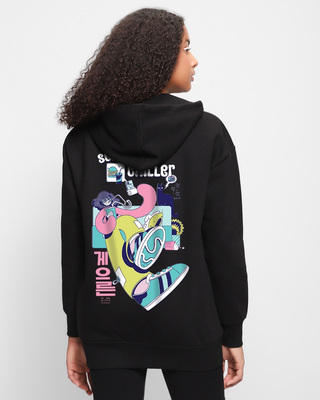 Buy Women's Black Serial Chiller Graphic Printed Oversized Hoodies ...