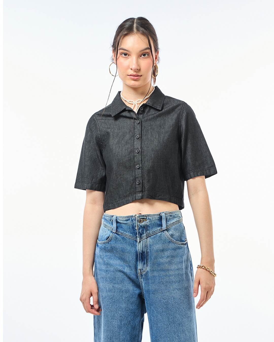 Buy Women's Black Crop Shirt Online at Bewakoof