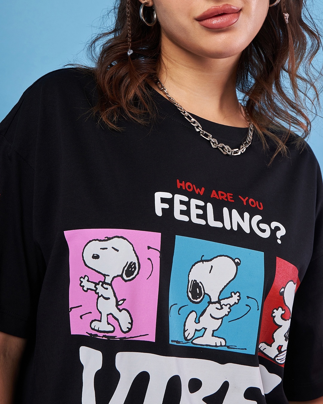 Buy Women's Black Snoopy Vibes Graphic Printed Oversized T-shirt Online ...