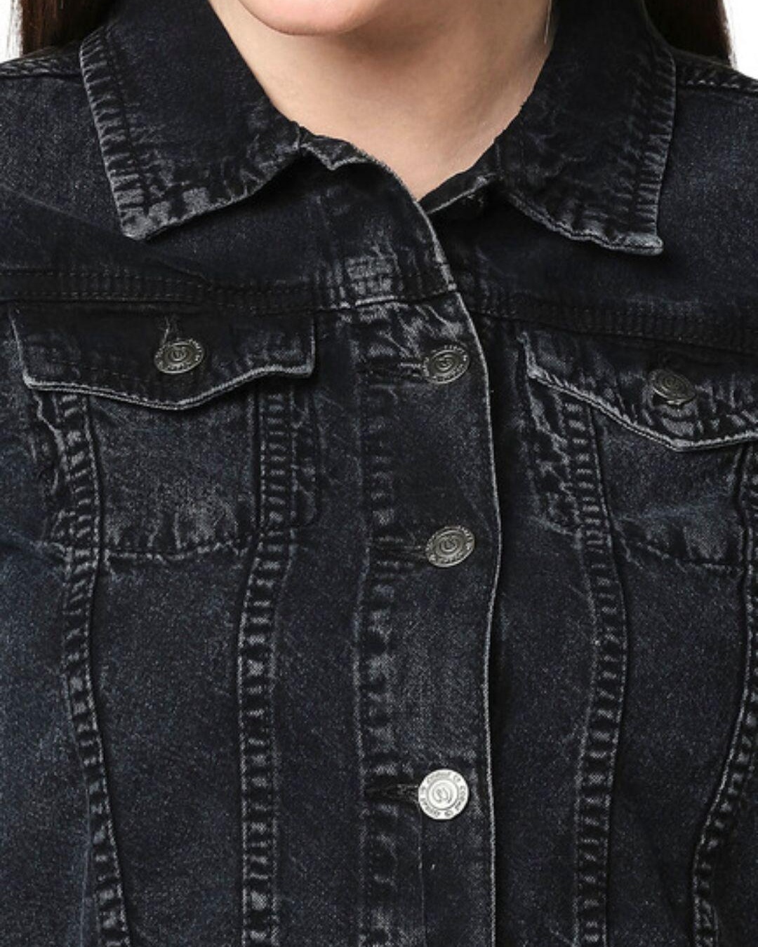 Buy Women's Black Washed Denim Crop Jacket for Women Black Online at ...