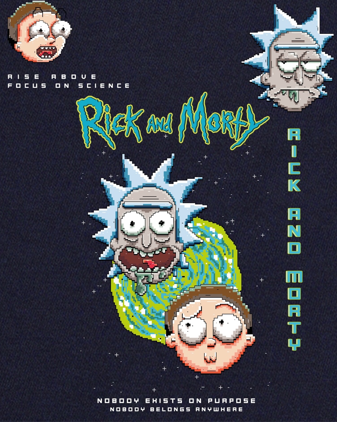 Buy Women's Blue 8 Bit Rick And Morty Graphic Printed Boyfriend T-shirt ...