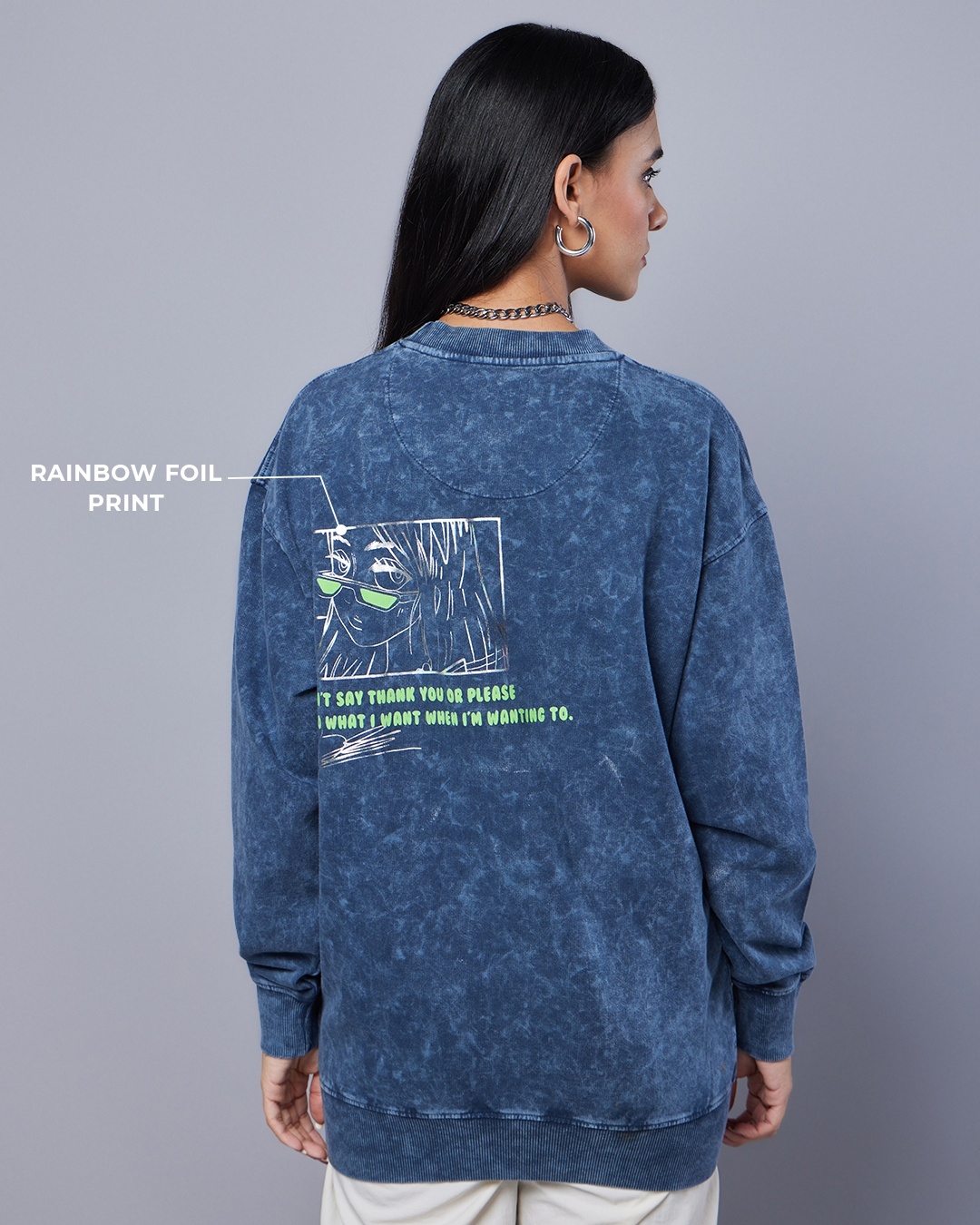 Buy Women's Blue Badguy Graphic Printed Oversized Sweatshirt Online at ...