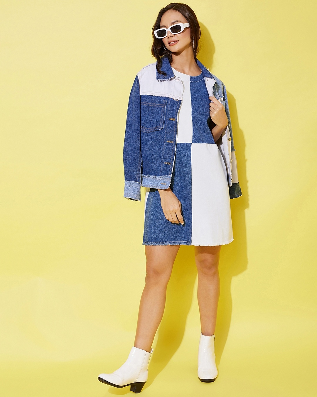 Buy Women's Blue & White Color Block Dress Online at Bewakoof