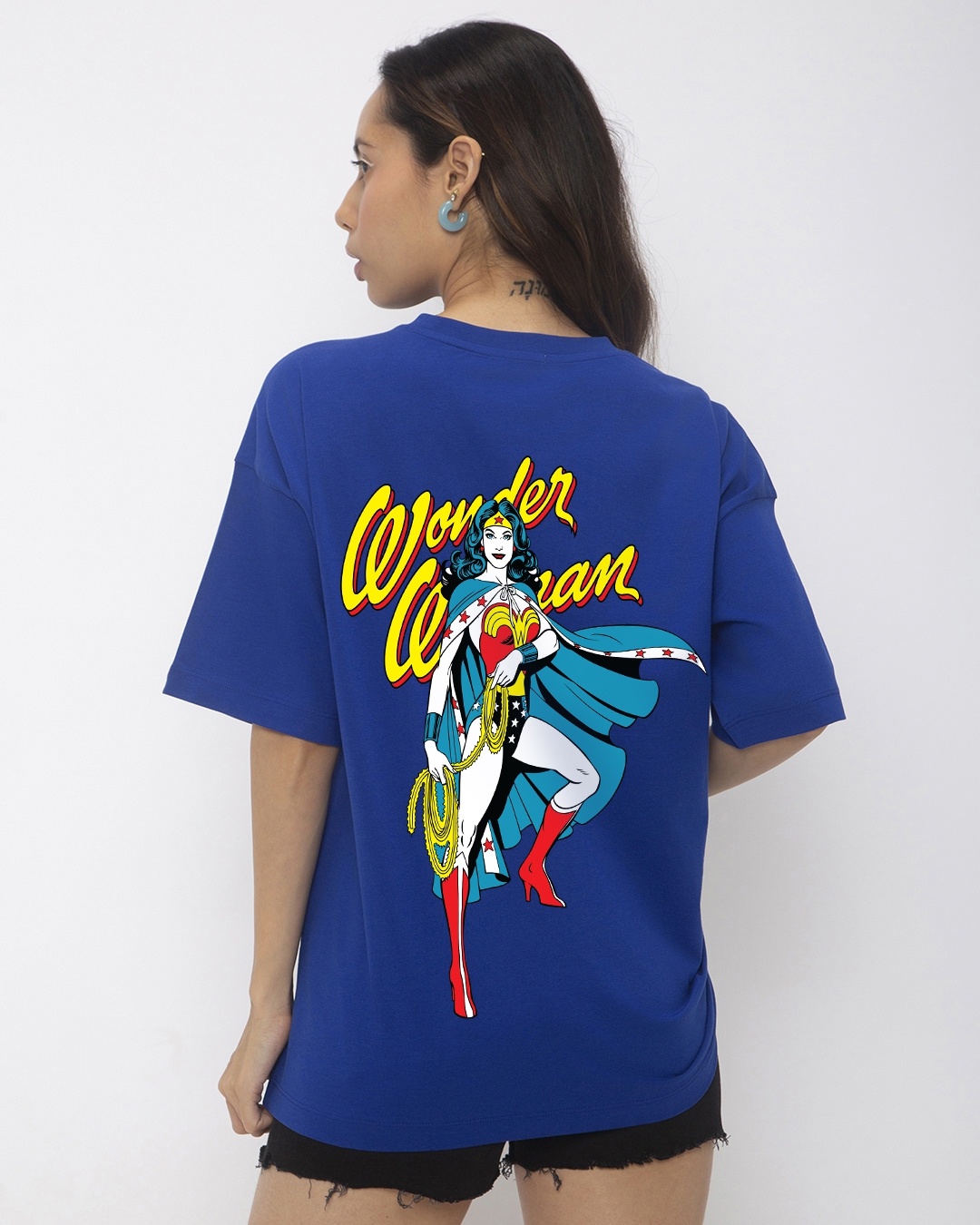 Buy Women's Blue Wonder Woman Graphic Printed Oversized T-shirt Online ...