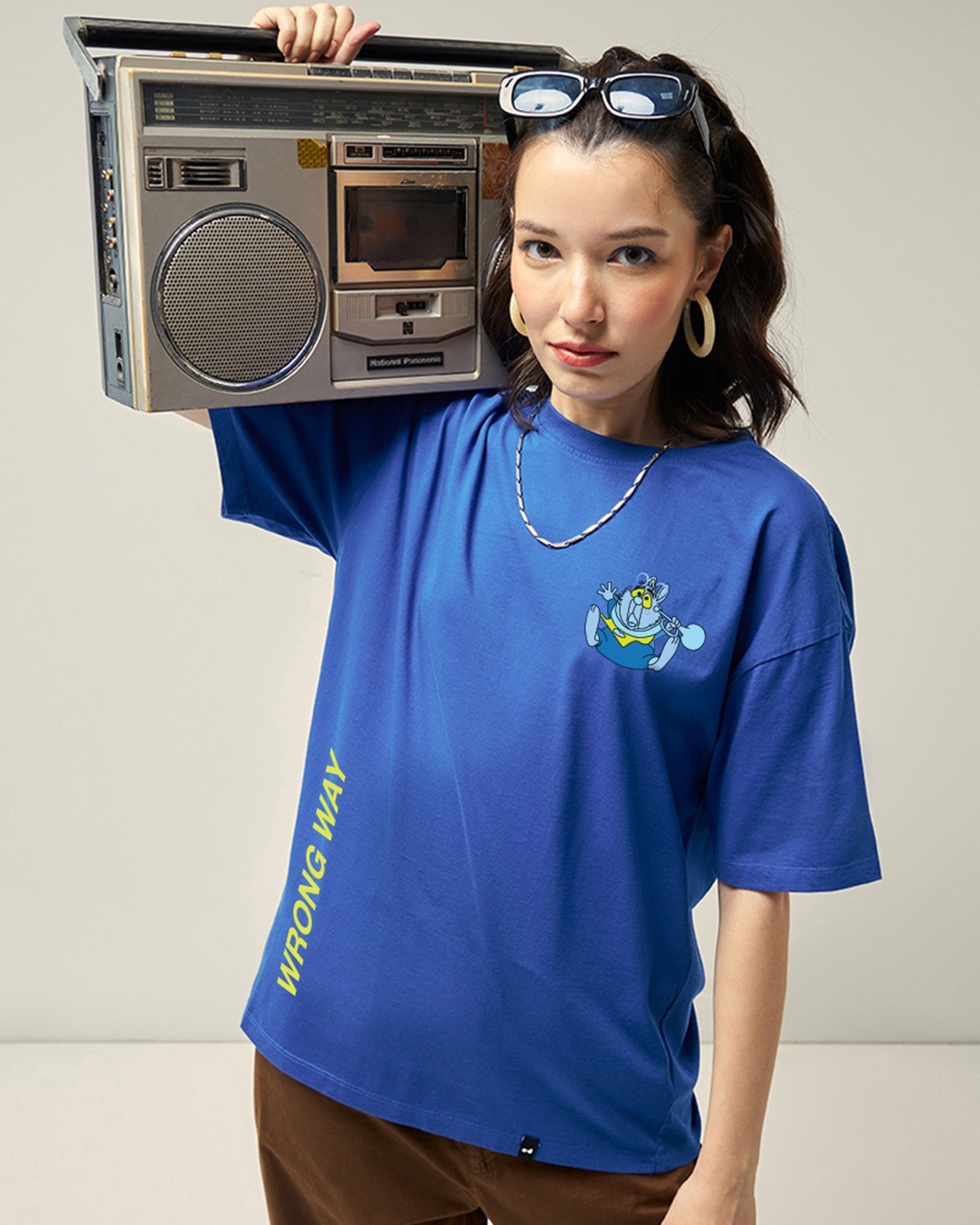 Buy Women's Blue Wrong way Graphic Printed Oversized T-shirt Online at ...