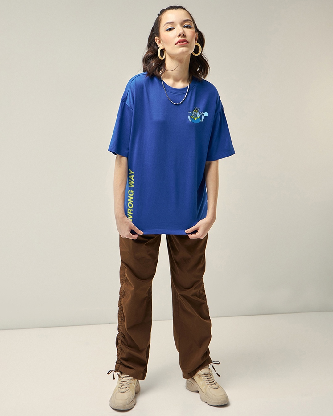 Buy Women's Blue Wrong way Graphic Printed Oversized T-shirt Online at ...
