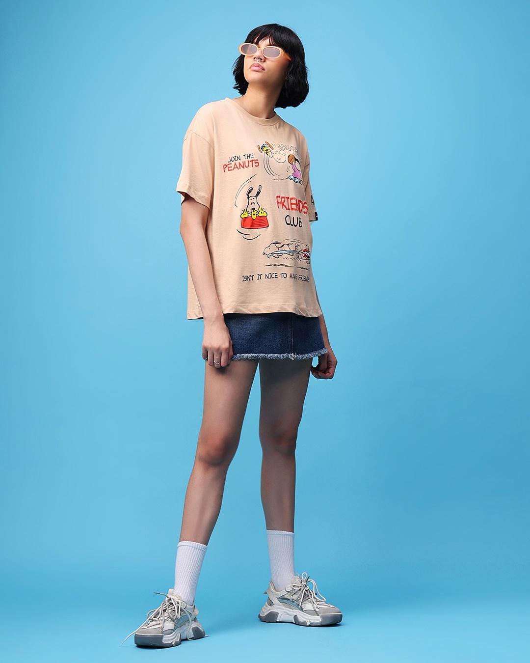 Buy Women's Brown Peanuts Friends Club Graphic Printed Oversized T ...