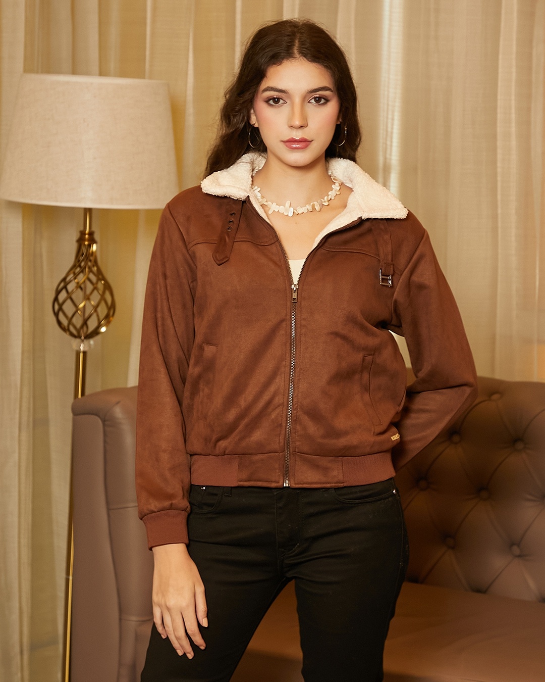 Buy Women's Chocolate Brown Zipper Jacket Online at Bewakoof