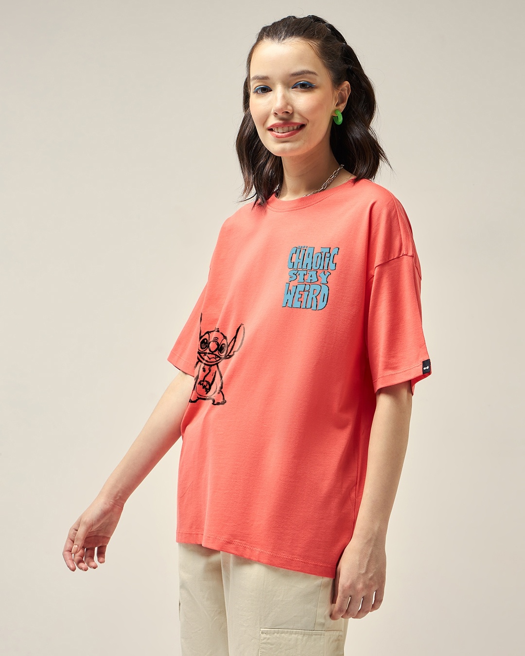 Buy Women's Coral Pink Absolute Chaos Graphic Printed Oversized T-shirt ...