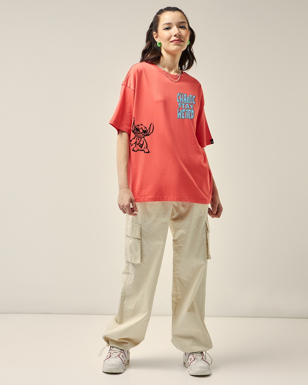 Buy Women's Coral Pink Absolute Chaos Graphic Printed Oversized T-shirt ...