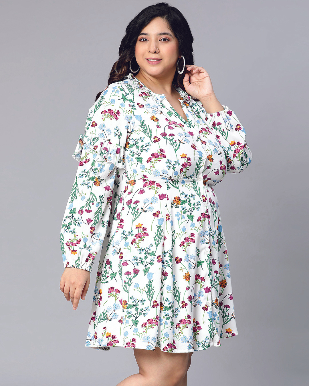 Buy Women's Core White All Over Floral Printed Plus Size Shirt Dress Online at Bewakoof