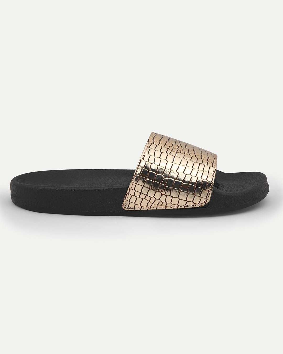 Buy Women's Gold Self Design Sliders Online in India at Bewakoof