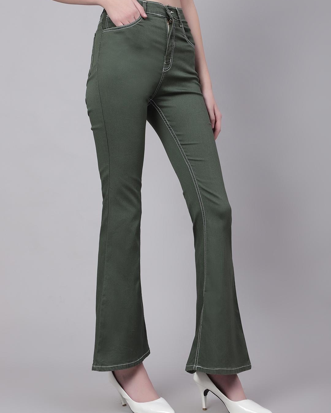 Buy Women's Green Boot cut Jeans Online at Bewakoof