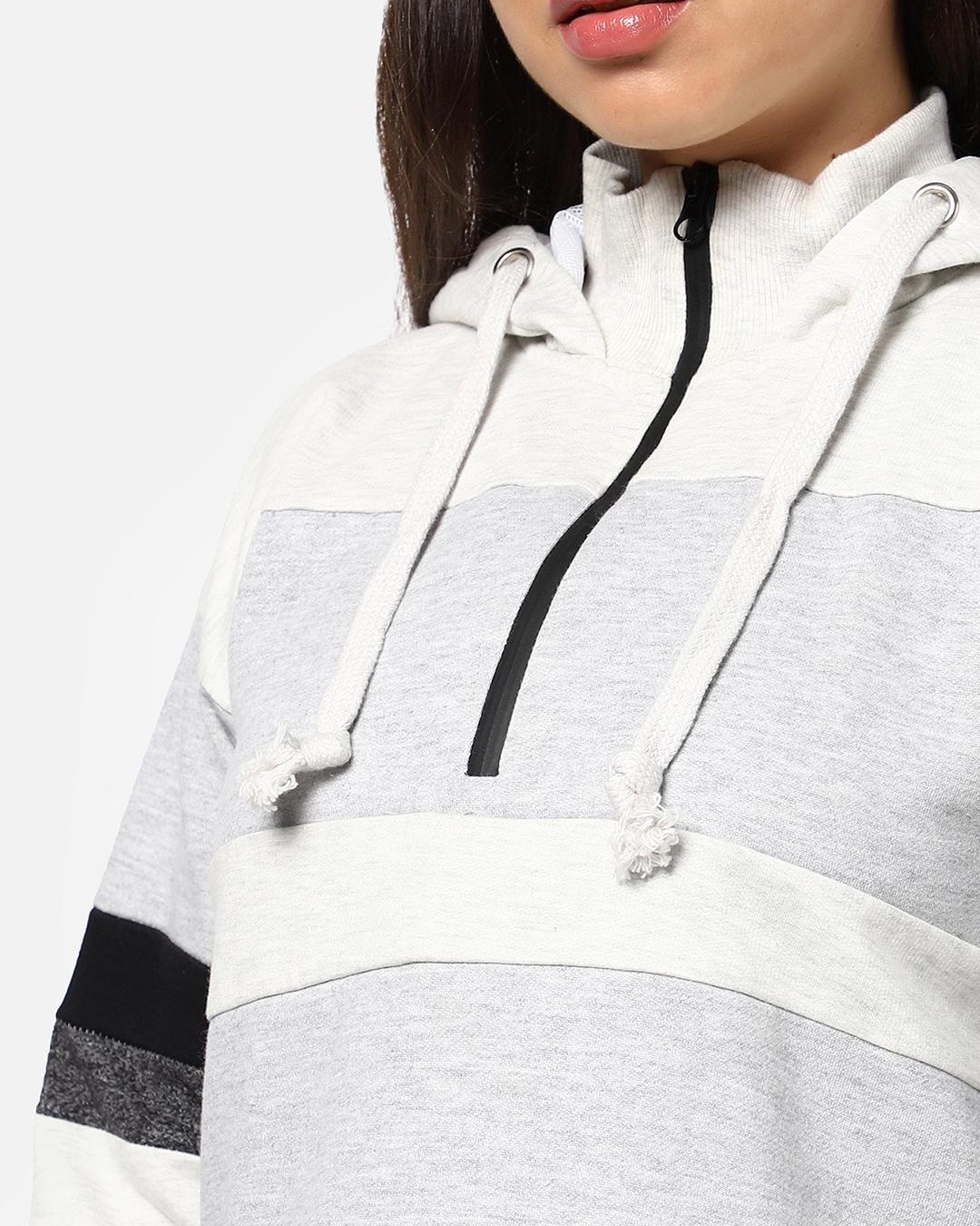 Buy Women's Grey and Black Color Block Hooded Sweatshirt for Women Grey ...