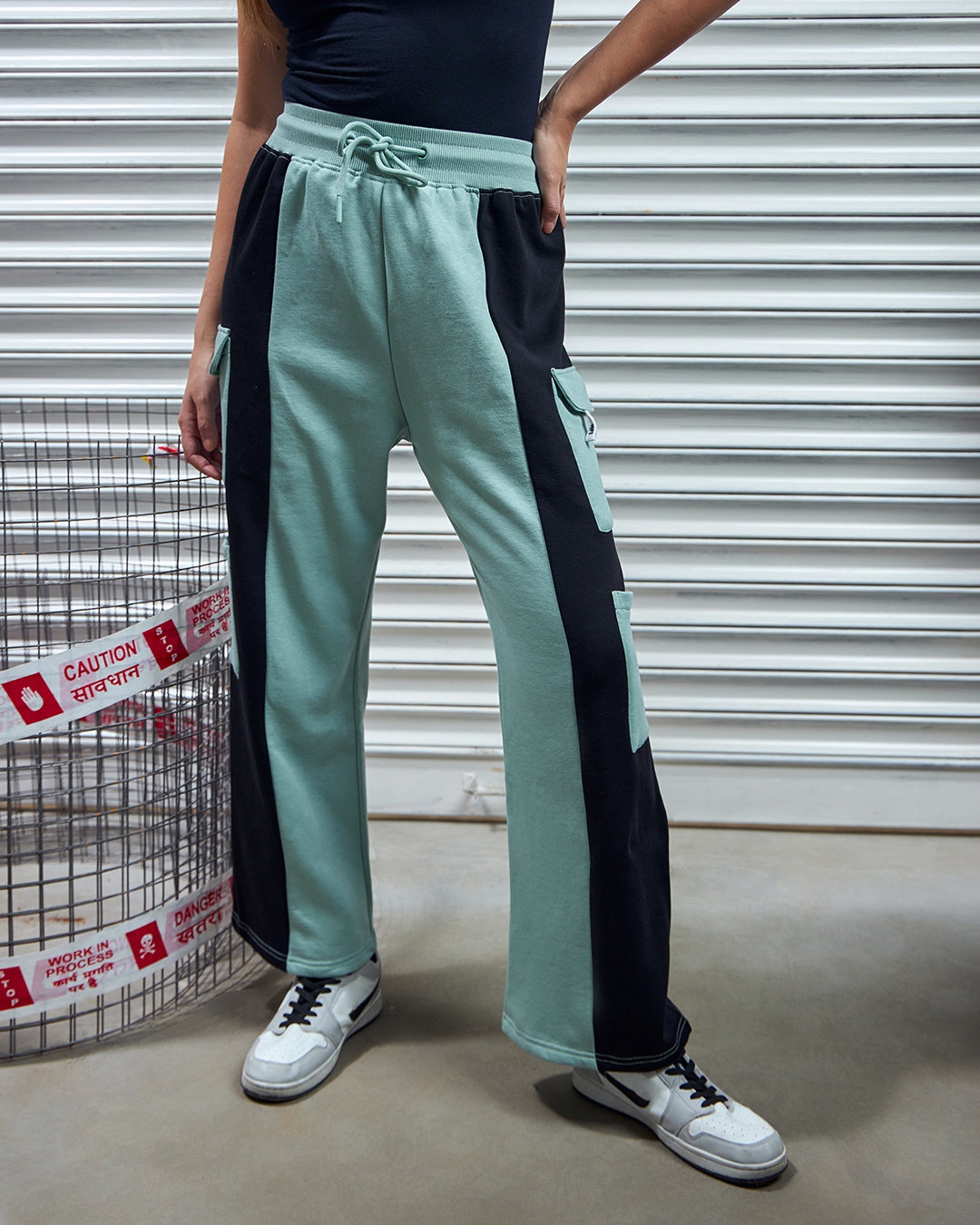 Buy Women's Cyan Gangster Color Blocked Oversized Brushed Cargo Track ...