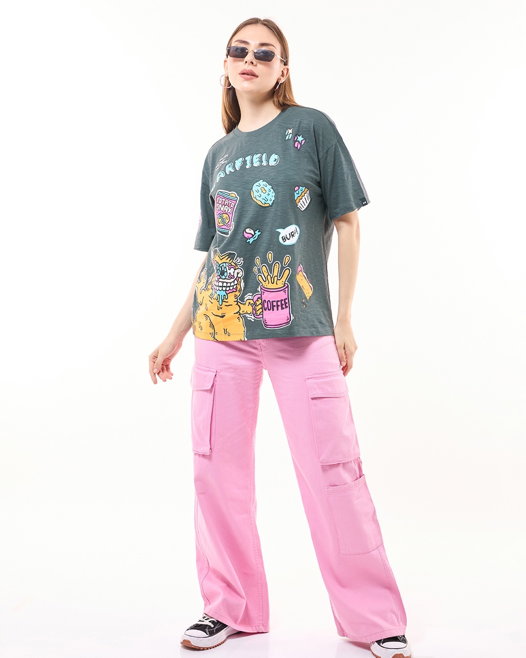 Buy Women's Grey Garfield Burp Graphic Printed Oversized T-shirt Online ...