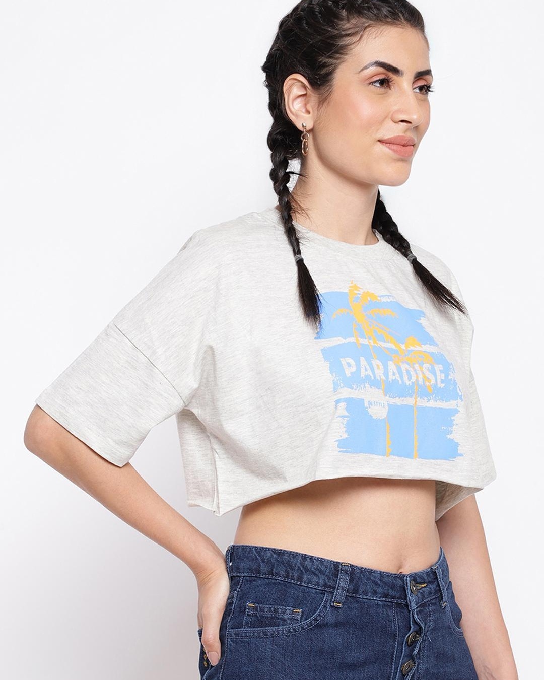 Buy Womens Grey Graphic Printed Loose Fit Crop T Shirt Online At Bewakoof