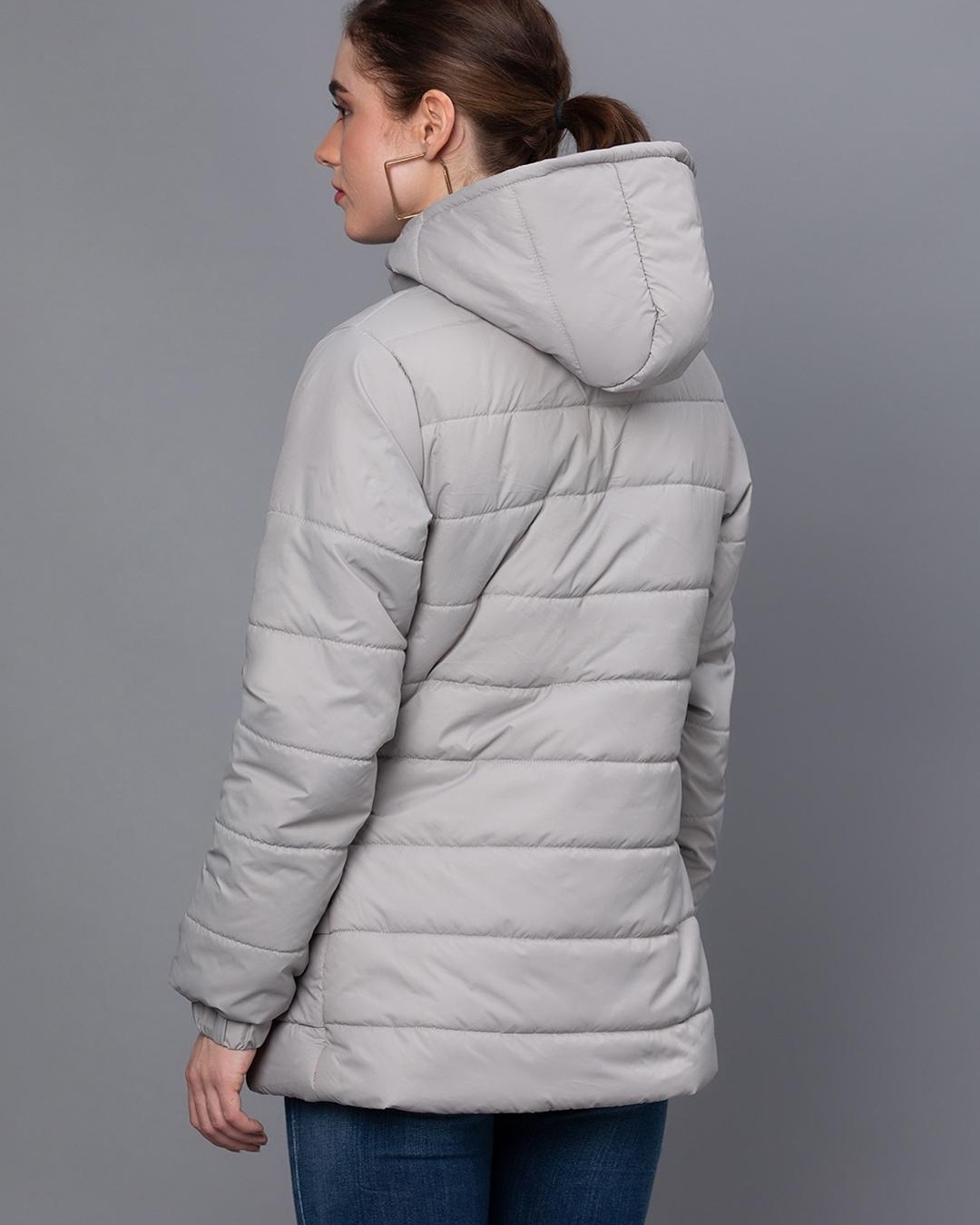 Buy Women's Grey Hooded Puffer Jacket Online at Bewakoof