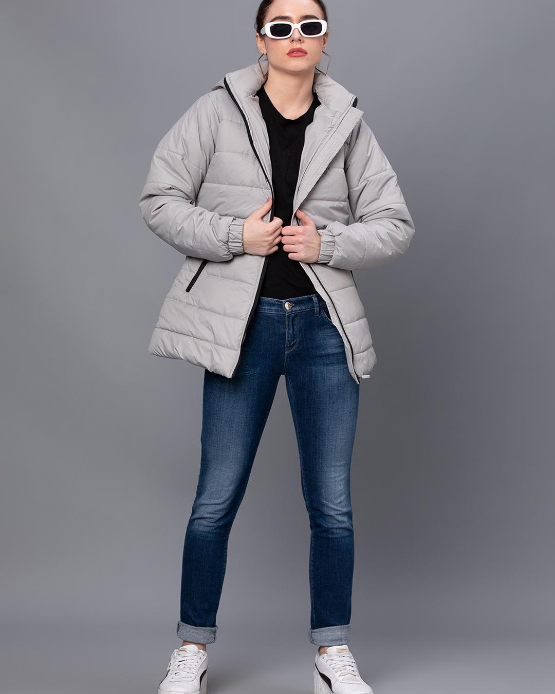 Buy Women's Grey Hooded Puffer Jacket Online at Bewakoof
