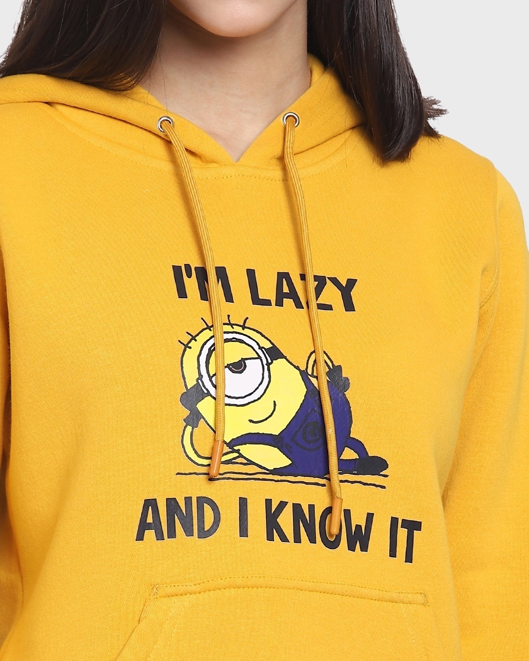 Buy Women's Yellow I'm Lazy Minion Graphic Printed Hoodies Online at ...