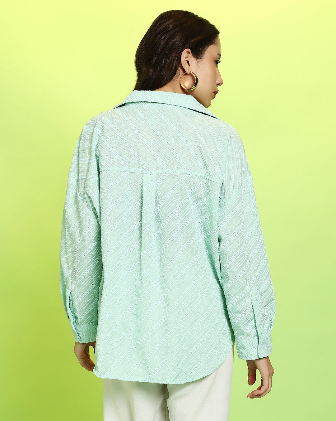 Buy Women's Mint Green Embroidered Oversized Shirt Online at Bewakoof