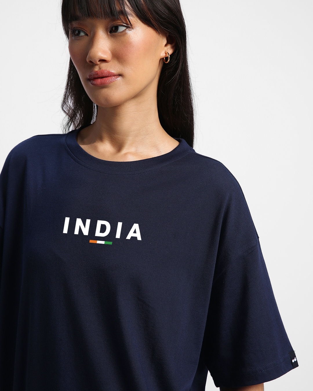 Buy Women's Navy Blue India Typography Oversized T-shirt Online at Bewakoof