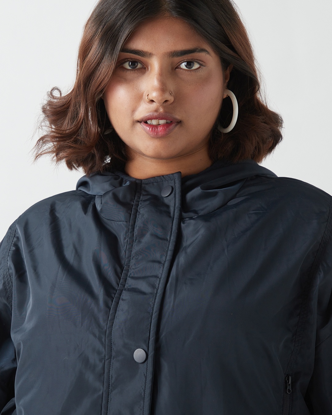 Buy Women's Navy Blue Oversized Plus Size Hooded Windcheater Jacket ...