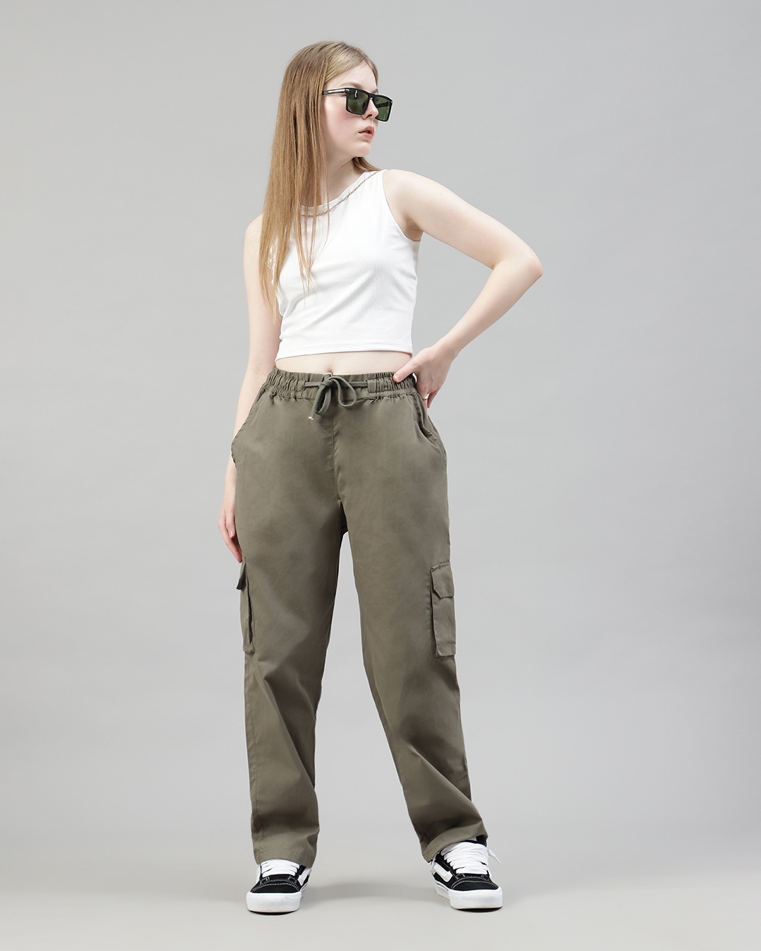 Buy Women's Olive Green Baggy Loose Comfort Fit Cargo Pants Online at Bewakoof
