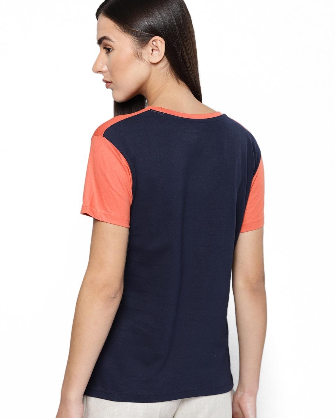 Buy Women's Orange & Blue Color Block T-shirt for Women Orange Online ...